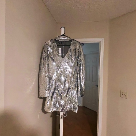 bebe | Dresses | Bebe Silver Sequin Mini Dress | Poshmark